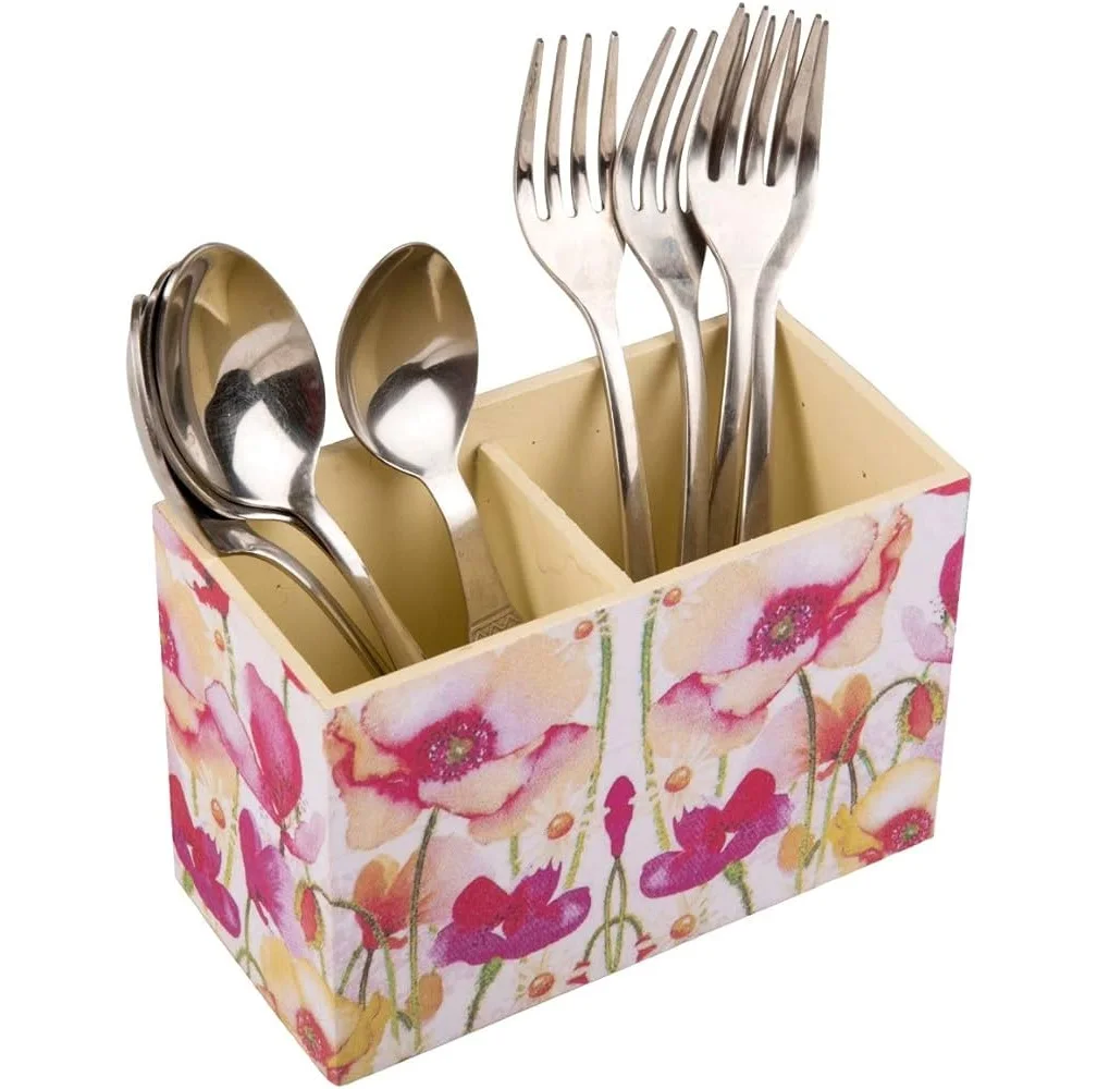 Cutlery Holder 3 Compartment Table Top Mango Wood Serving Caddy New ...