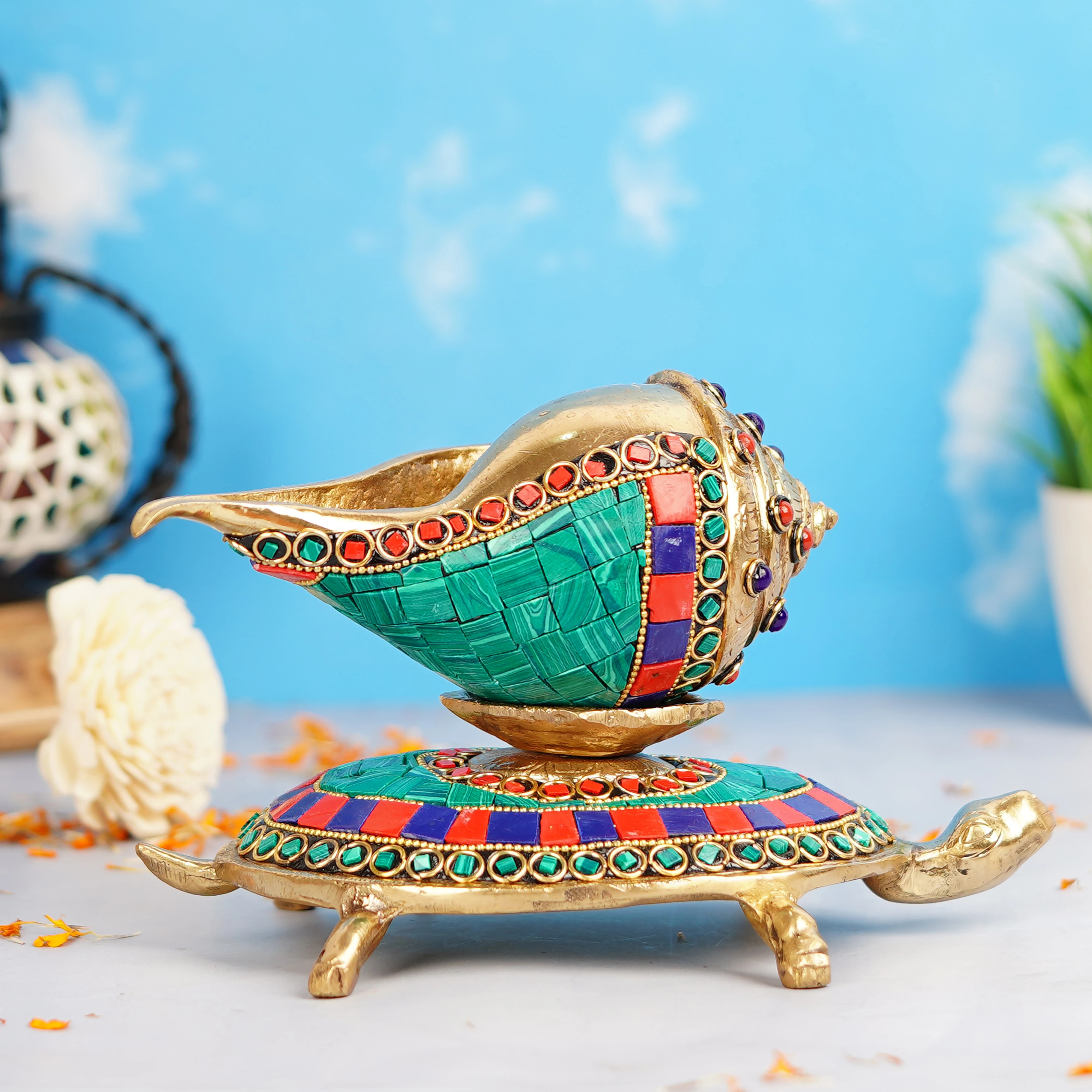 Handcrafted Brass Tortoise And Shankh Vastu Home Decor Feng Shui Symbol ...