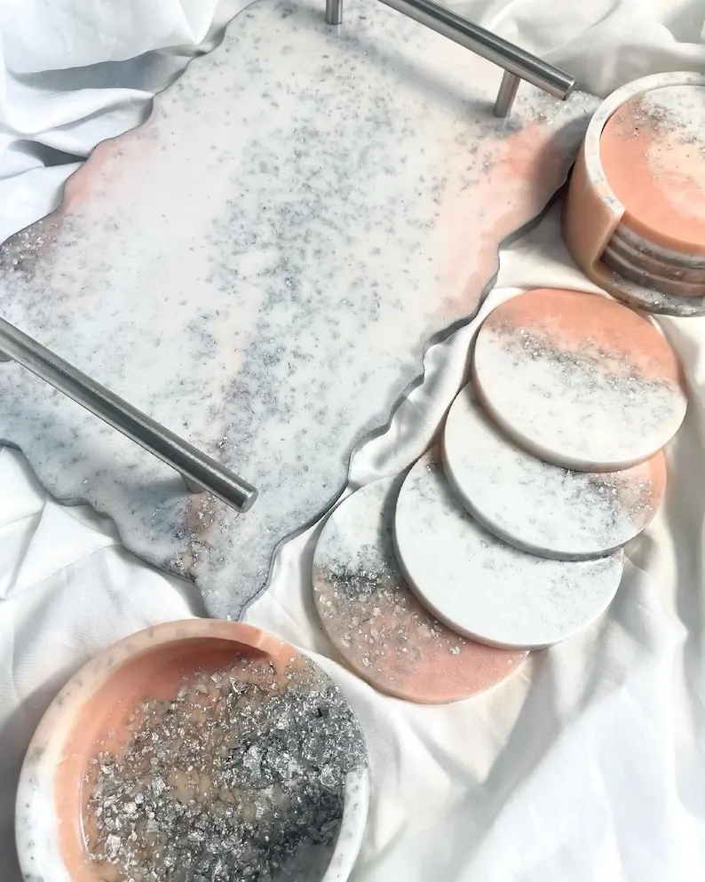 High Quality Resin Serving Tray With Coaster Unique Resin Design ...