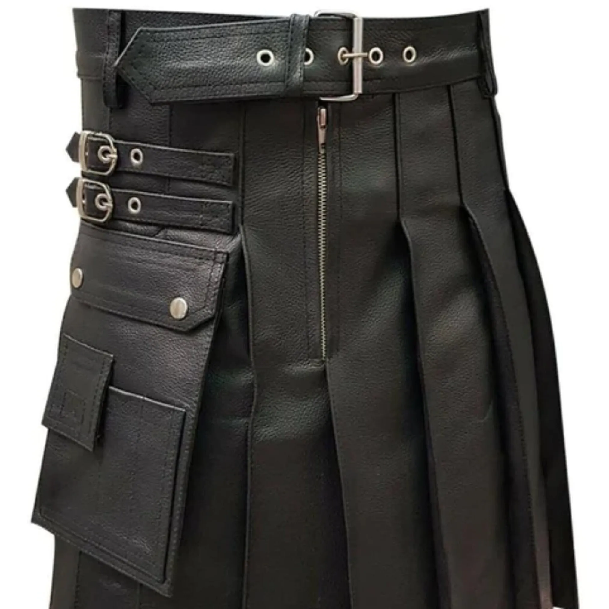 Men Utility Leather Kilts Traditional Scottish Black Leather Kilt For ...
