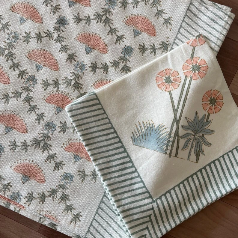 Block Print Indian Cotton Floral Table Mats & Napkin Set Of 6 Napkins ...