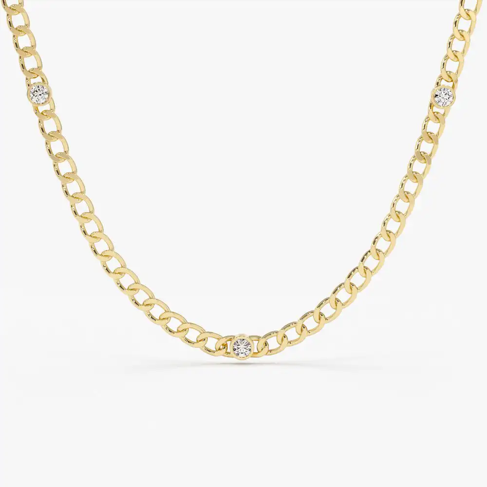 Unique 14k Gold Cuban Link Chain Necklace with Bezel Setting Solitaire ...