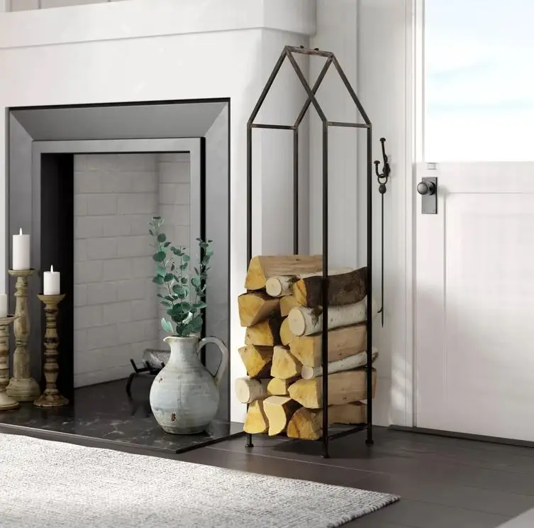 Gold Metal House Shape Log Firewood Rack Stand Holder For Home And ...