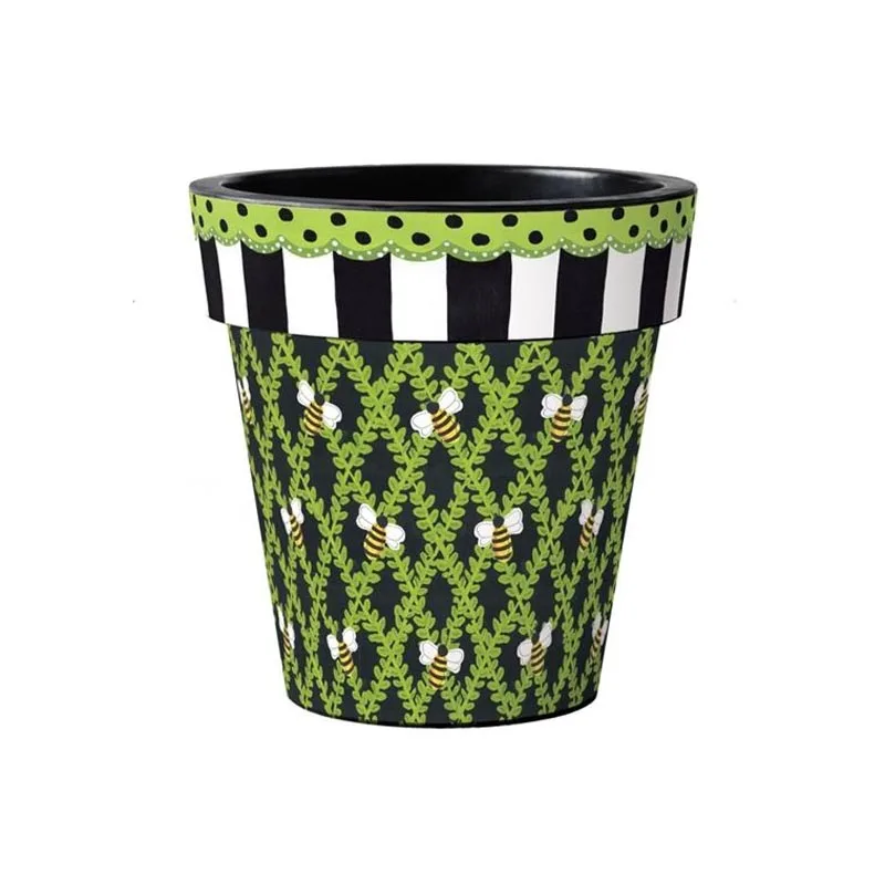 Durable Modern Pot Planter Sticker Enamel Green White & Black