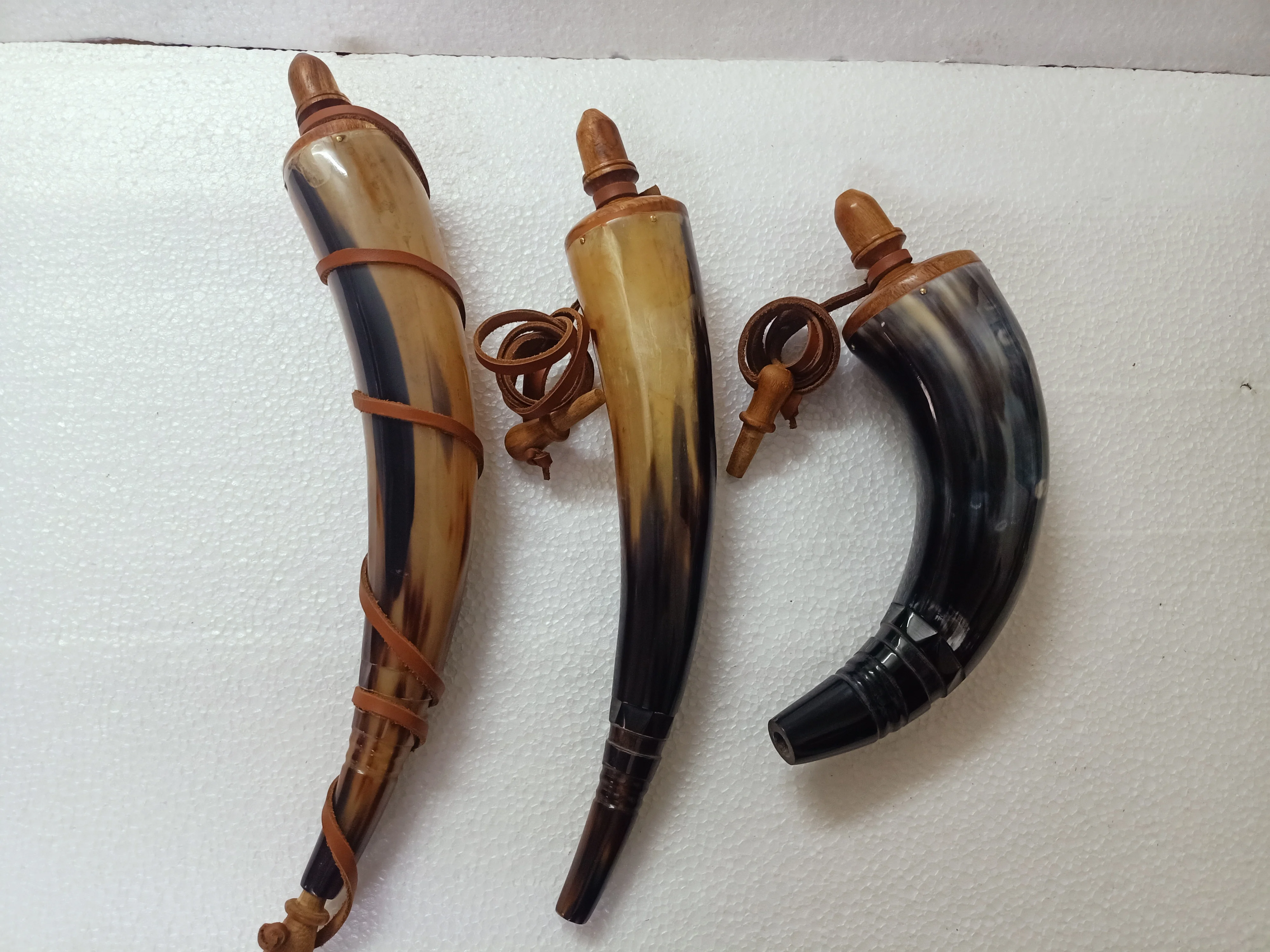 Custom Made Natural Buffalo Powder Horn with Leather Handles Ideal for ...