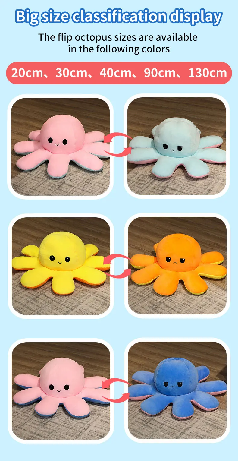 Soft Giant Octopus Plush Toy Flip Octopus Stuffed Animal Soft Toy ...