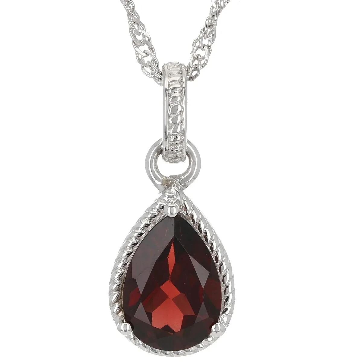 Crimson Red Garnet Pendant With Chain,Rhodium Over 925 Sterling Silver ...