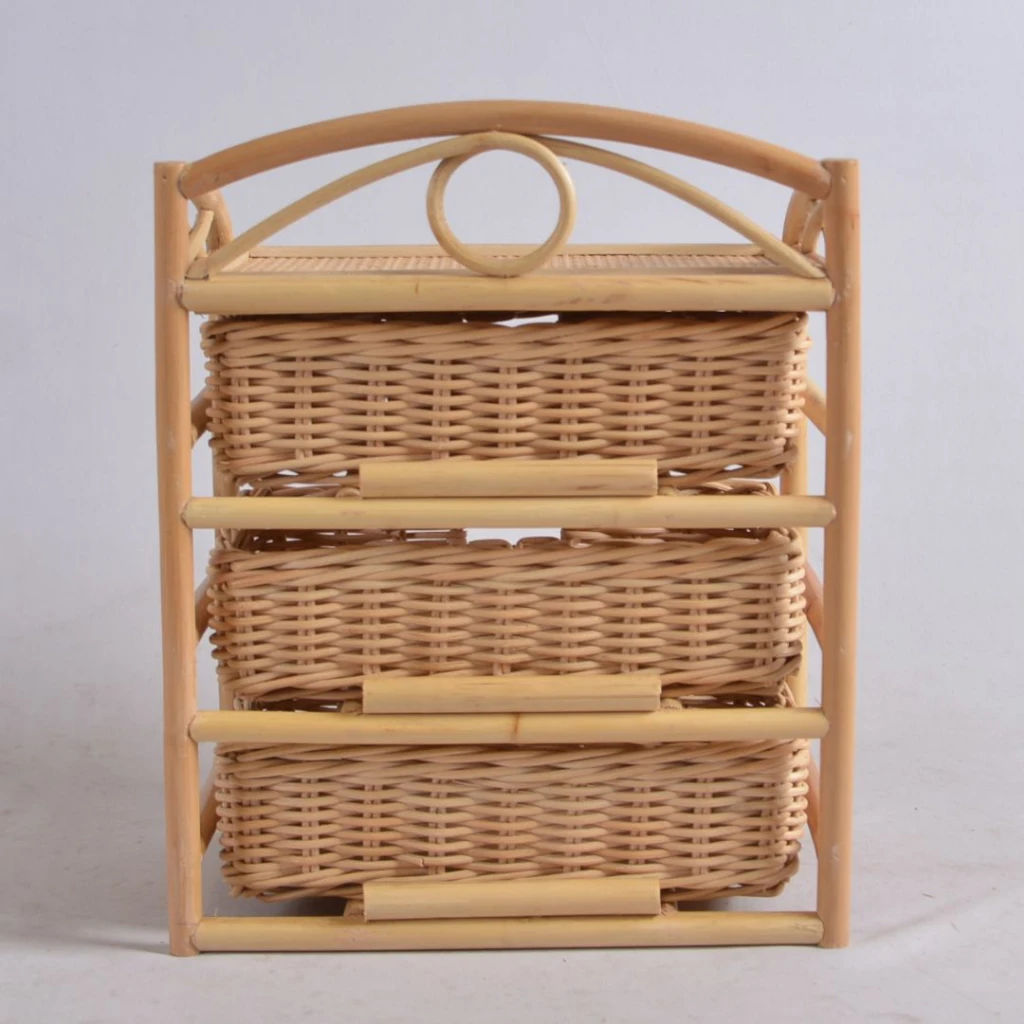Multifunctional Storage Rack With 3 Drawers Rattan Wicker Basket ...
