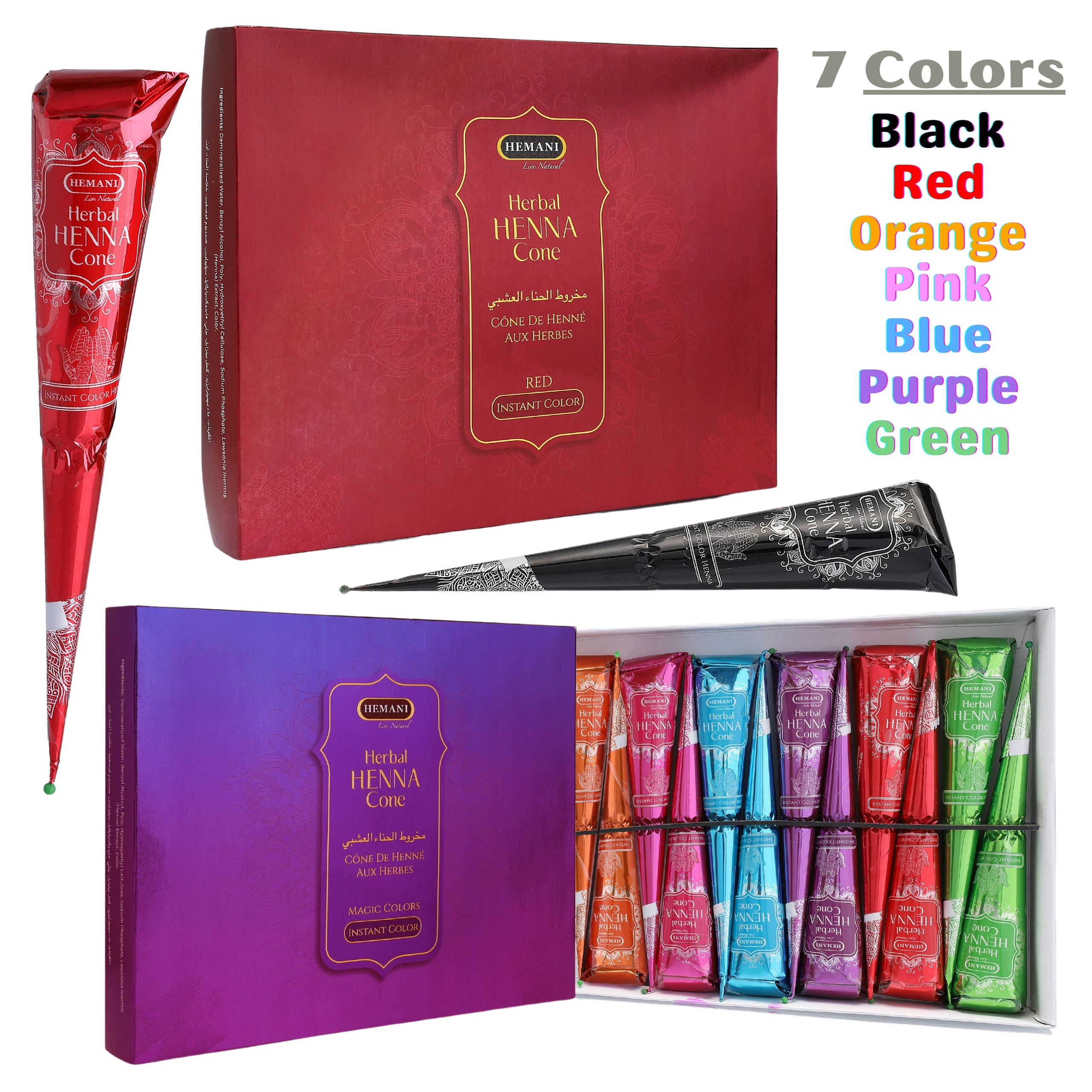 Instant Color Hemani HERBAL HENNA CONE - 12 Multi-colors
