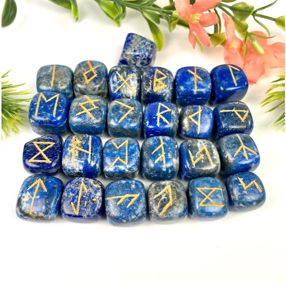 Lapis Lazuli Rune Sets Healing Crystals 25 Pieces Engraved Tumbled Rune ...