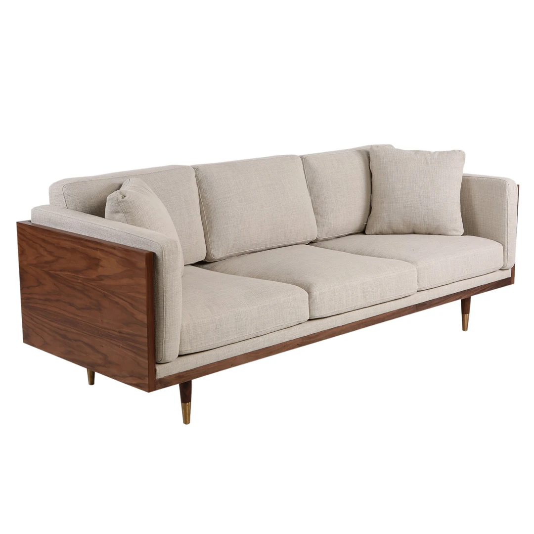 Mid Century Modern Sofa Teak Solid Wood Box Frame With Cushion Fabric ...