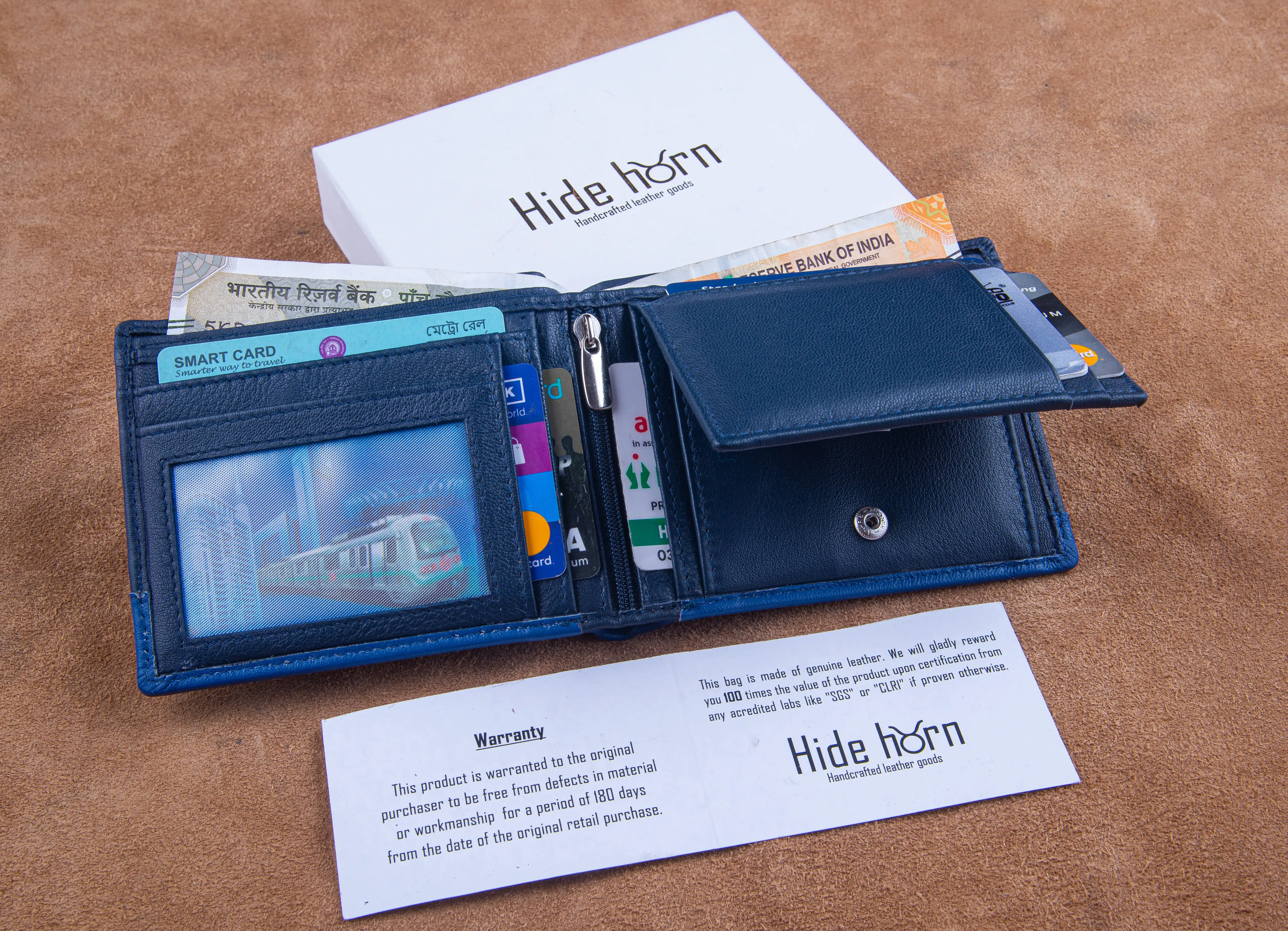 Premium Quality Bi-fold Blue Genuine Leather Men's Rfid Protected Cash ...