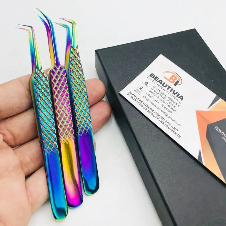 Rainbow Plasma Professional Eyelash Extension Tweezers 90 Degree Curved ...