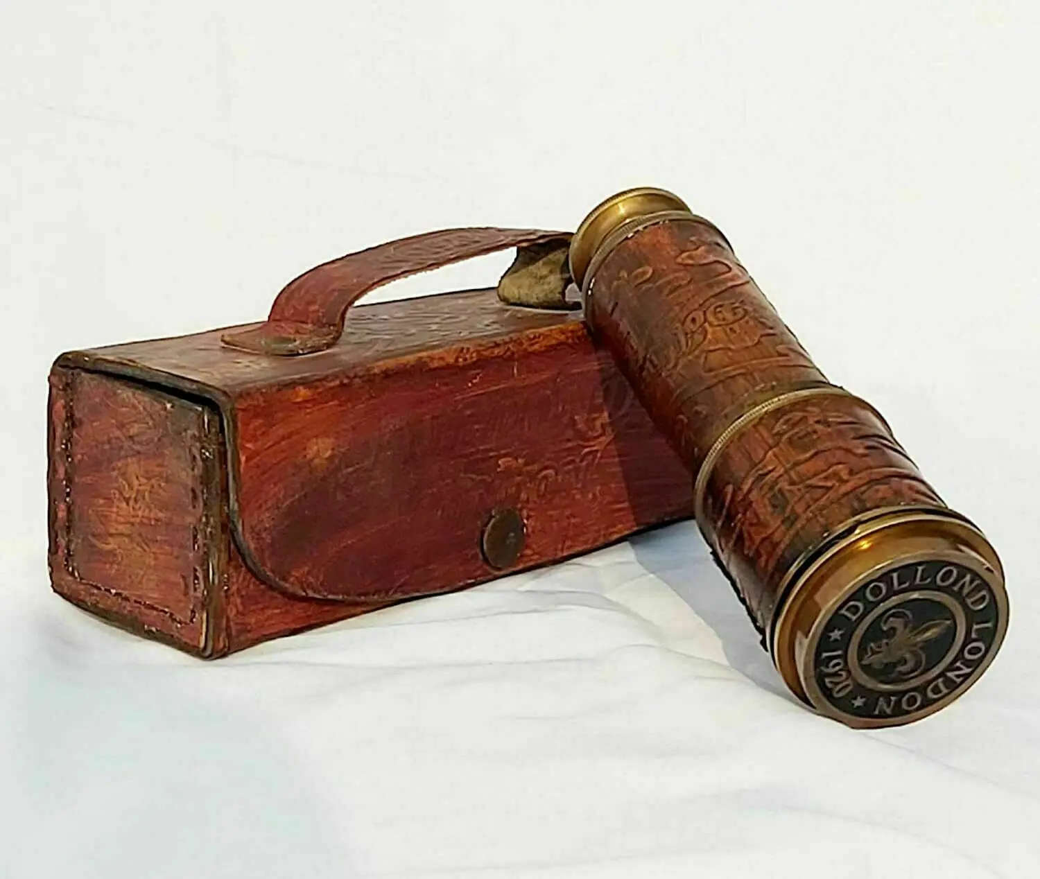 Antique Brass Telescope Marine Nautical Leather Pirate Spyglass Vintage ...