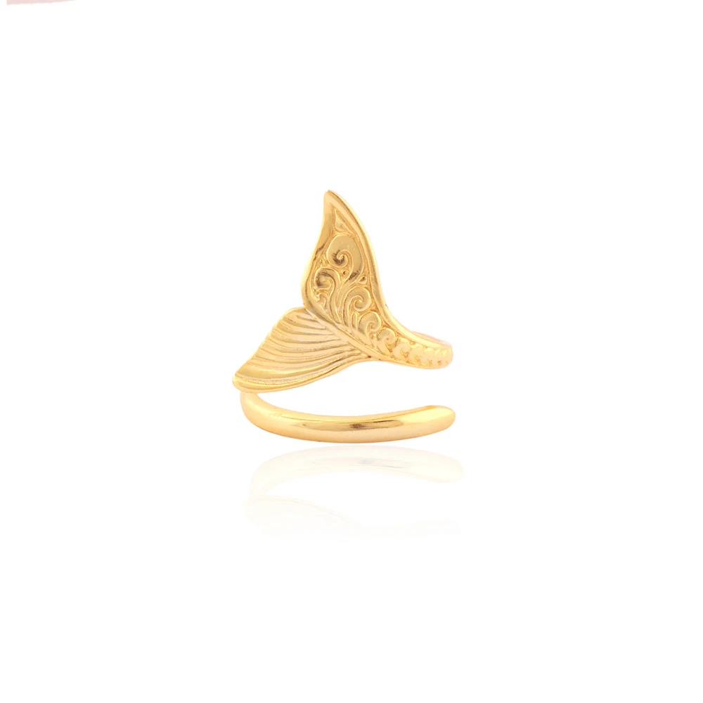 Personalized Solid Gold Mermaid Ring Plain Gold Ocean Jewelry Fish Tail Mermaid Front Open Rings ...