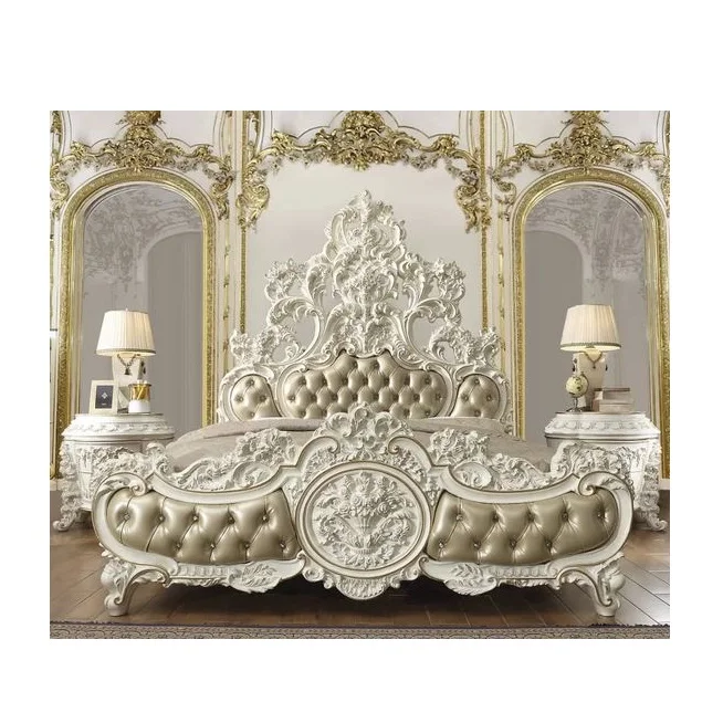 Royal Vintage Style Golden Finish Bed Designer Christian Theme Bedroom ...