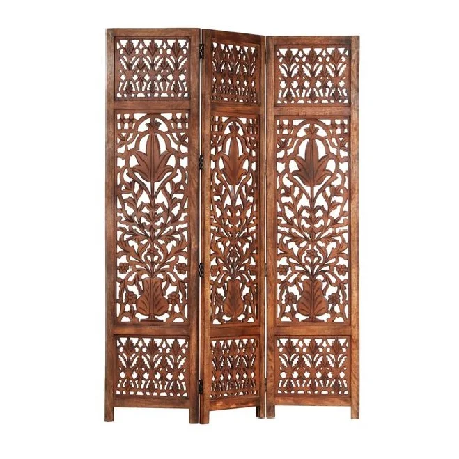 Wooden Partition in Net Floral Design Covered Room Divider Wooden Room ...