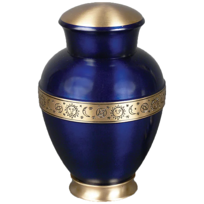 Adult Funeral Keepsake Memorial Urns Blue And Gold Color Fancy Design ...