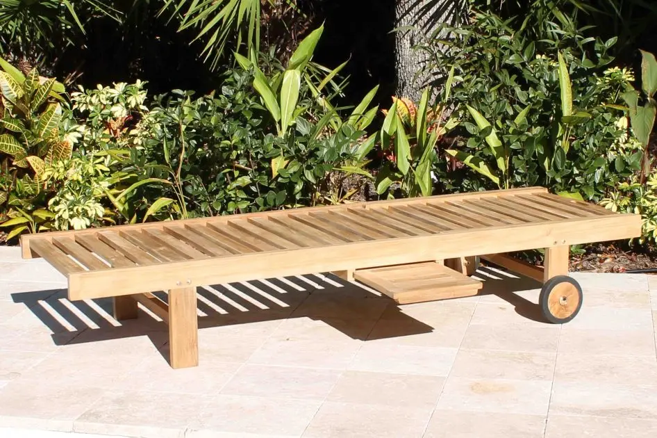 Luxury Solid Teak Wood Sun Lounger Natural Color Chaise Lazy Beach Pool ...