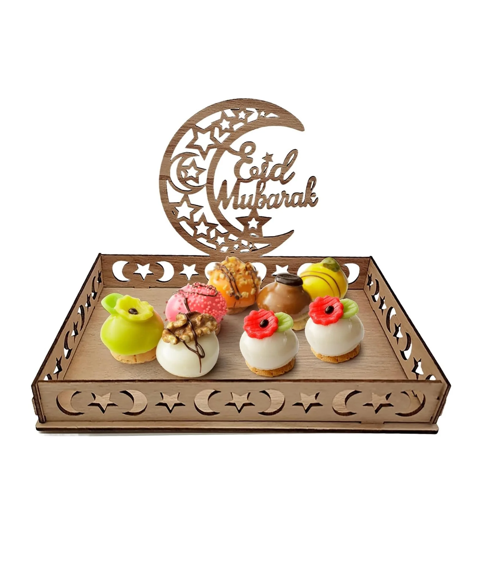 Ramadan Serving Tray Moon and Star Shaped Dessert Trays Wooden Food ...