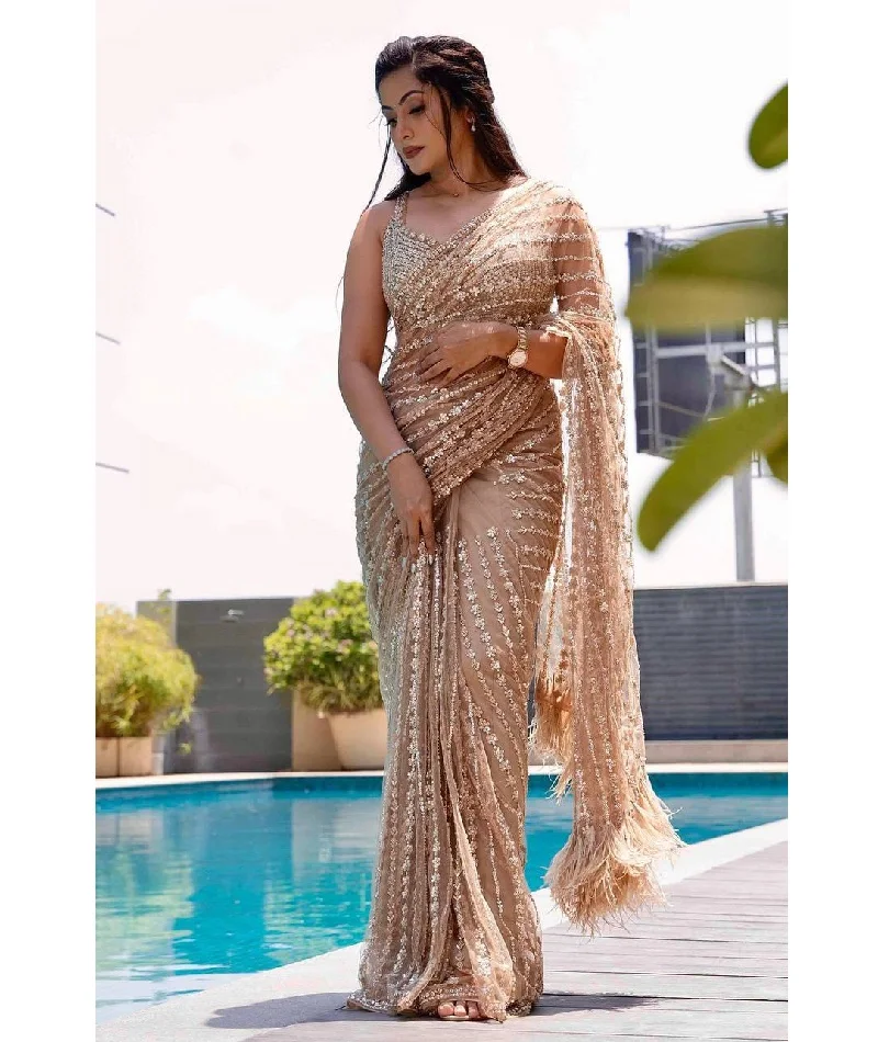 Net Saree with Fancy Milky Rainbow Sequence & Thread Work