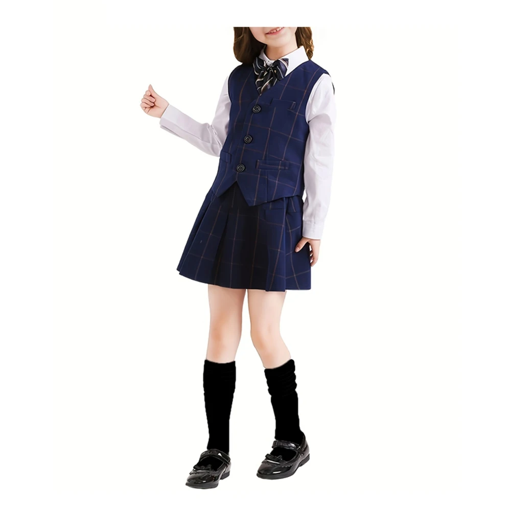 Girls Children Primary School Uniform Set Full Sleeve Shirt Pleated ...