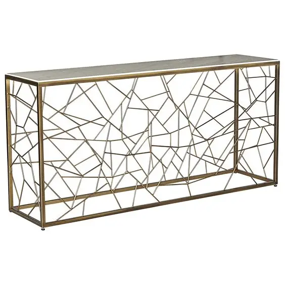 Modern Nickel Rectangular Metal Console Tables Marble Top Industrial ...