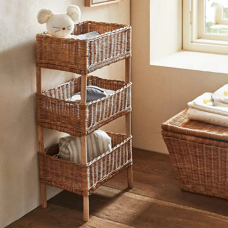 Modern 3-Tier Handwoven Rattan Storage Rack Multipurpose Wicker Shelf ...
