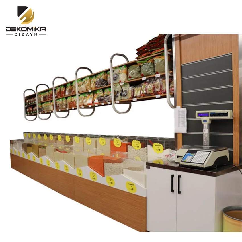 Wooden Spices And Pulses Rack For Supermarkets And Retail Store High ...