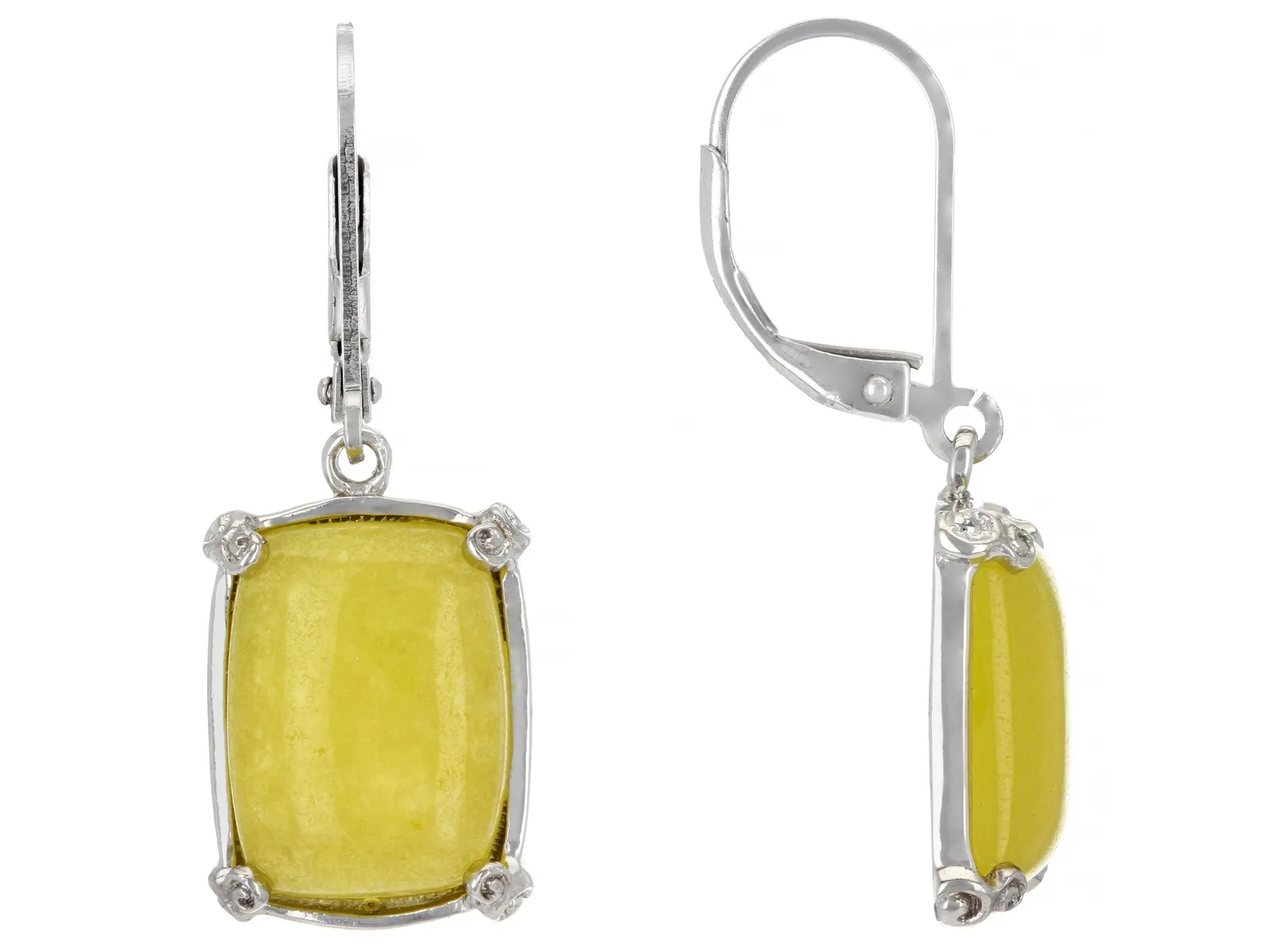 Sunny Elegance: Yellow Jadeite Earrings With Rhodium Over Sterling ...