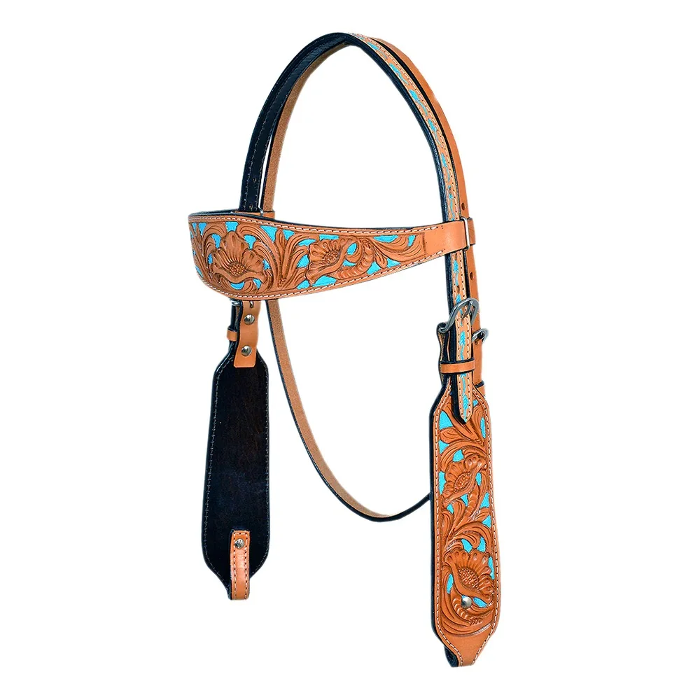 Handmade Genuine Leather Horse Headstall with Fancy Buckle
