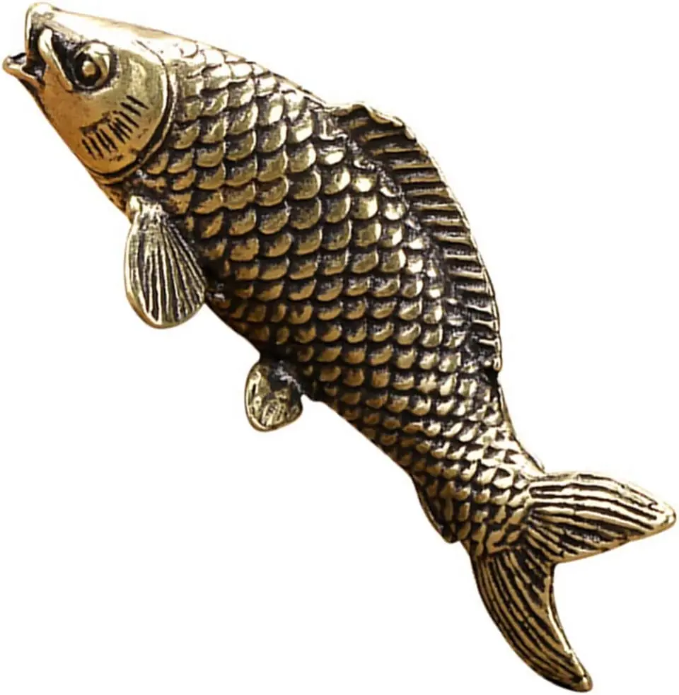 Chinese Feng Shui Fish Statue Figurine Brass Arowana Golden Fish Wealth ...