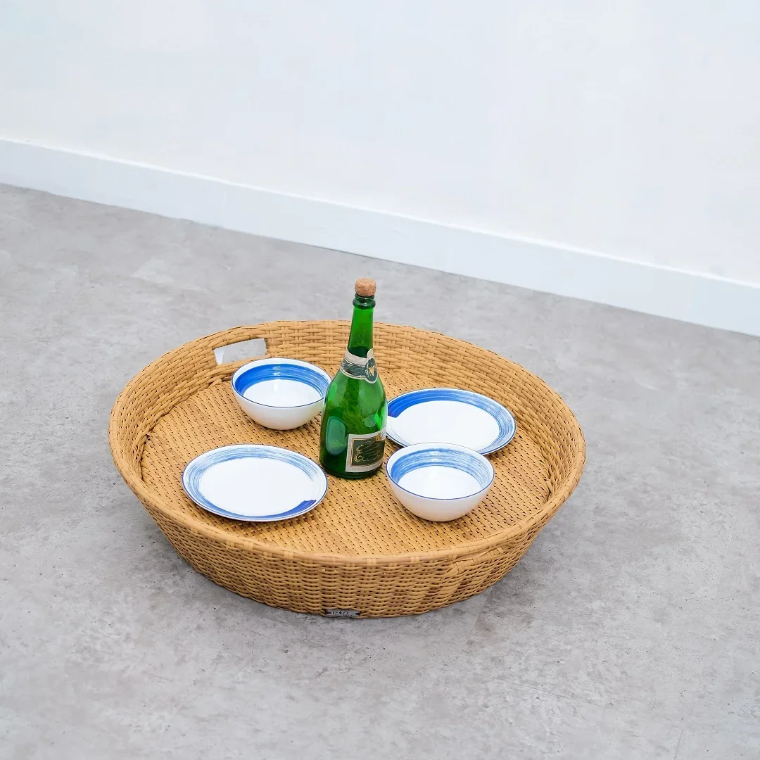 Madona Round Floating Tray Made Of Rattan Frame And Woven Rattan With A Natural Brown Finish ...