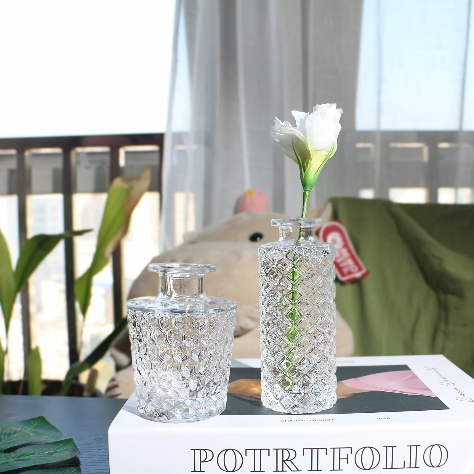 Clear Small Round Glass Flower Vase for Home Decoration