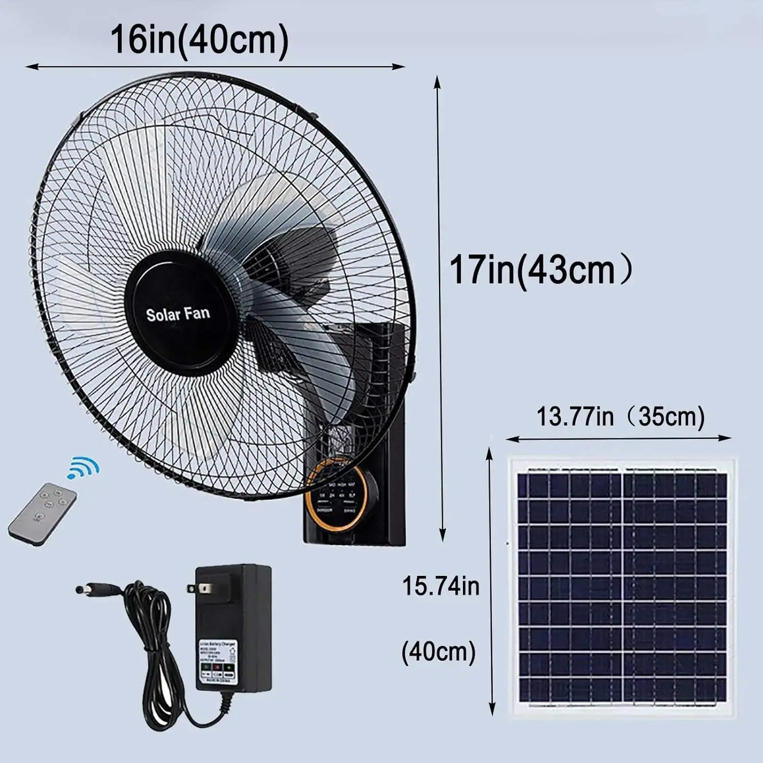 Solar Oscillating Wall Mounted Fan with Remote Control for Home Office ...