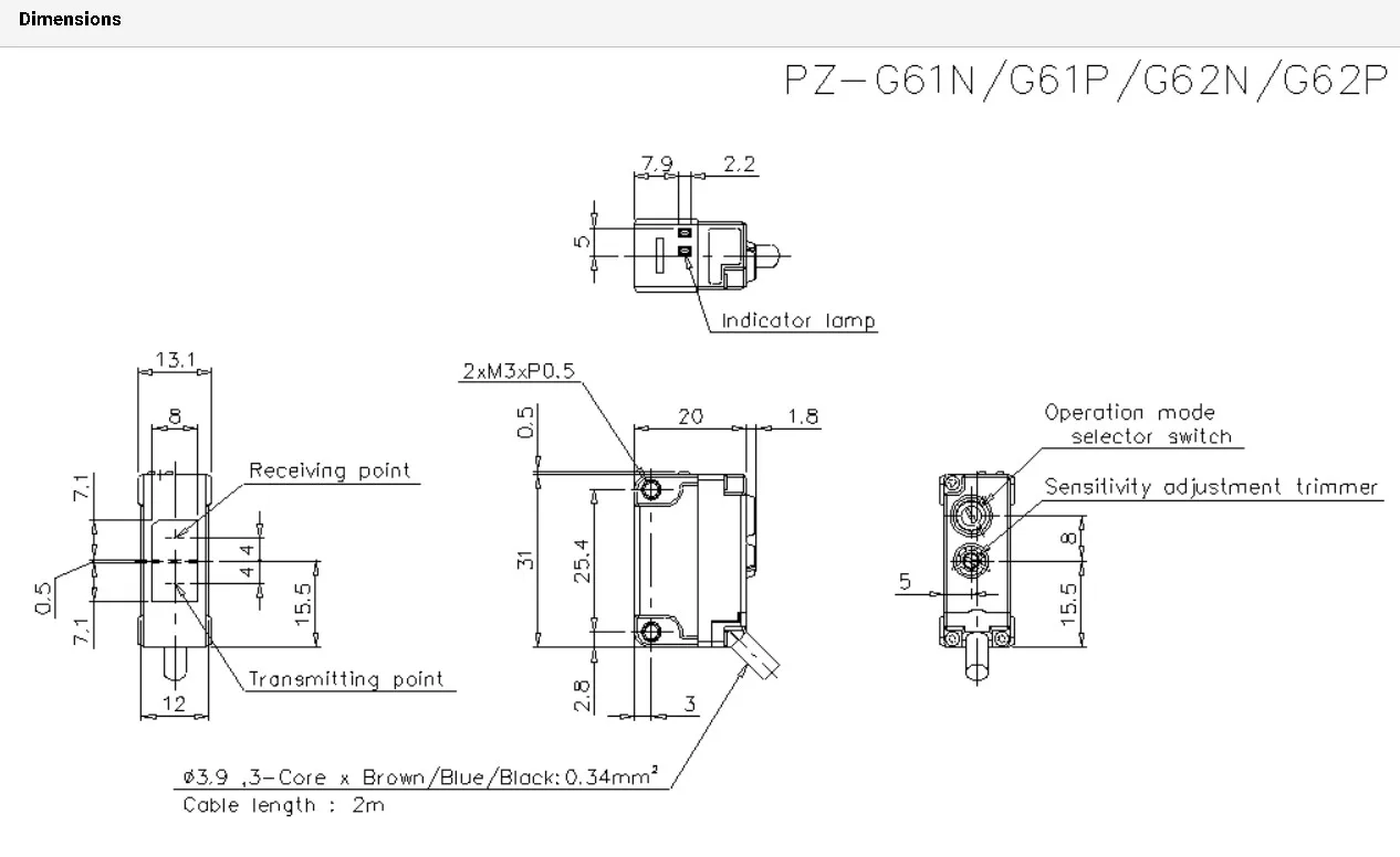 KEYENCE PZ-G62N Photoelectric Sensors - Built-in Amplifier
