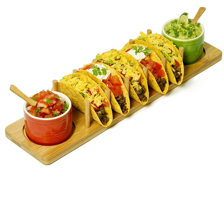 Wooden Taco Serving Holder Platter Stand Set - Premium Bamboo