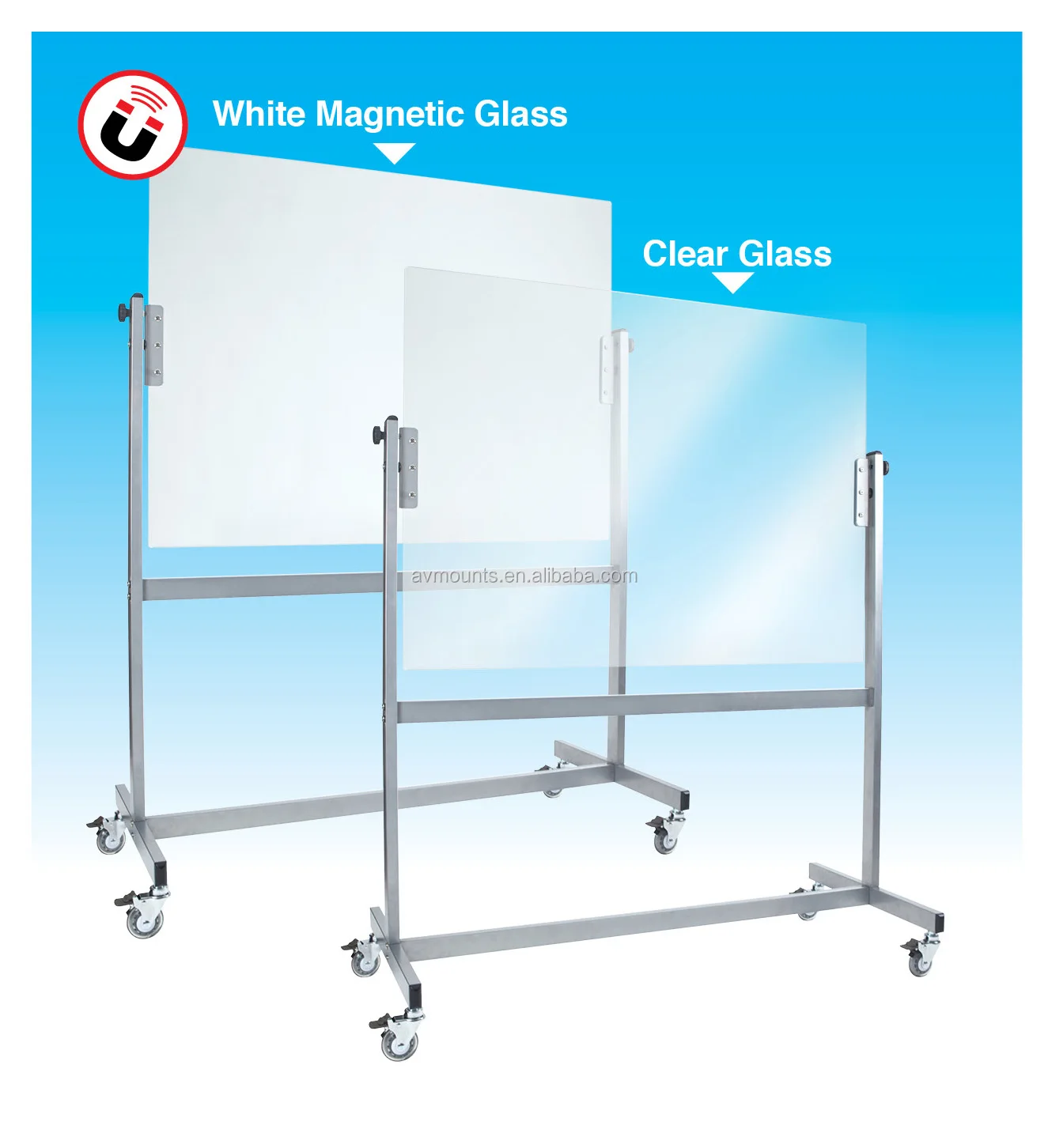 Mobile Dry Erase Magnetic Glass Board With Tempered 4mm Frameless Glass ...