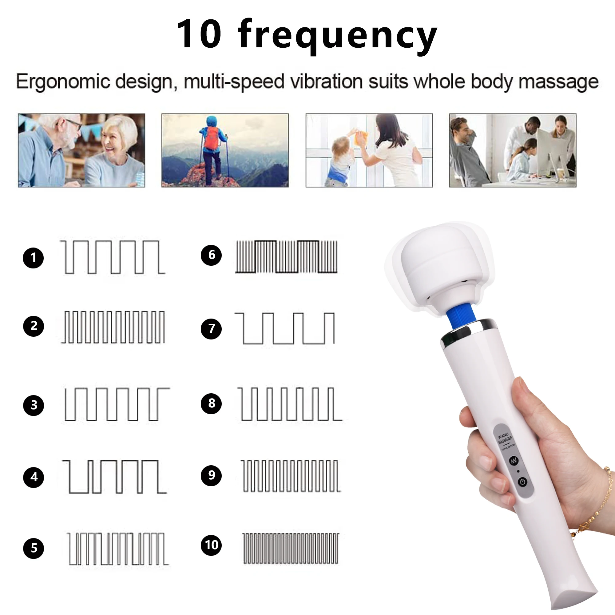 10 Speeds Rechargeable Powerful Vibration Wand Massager Body Wand