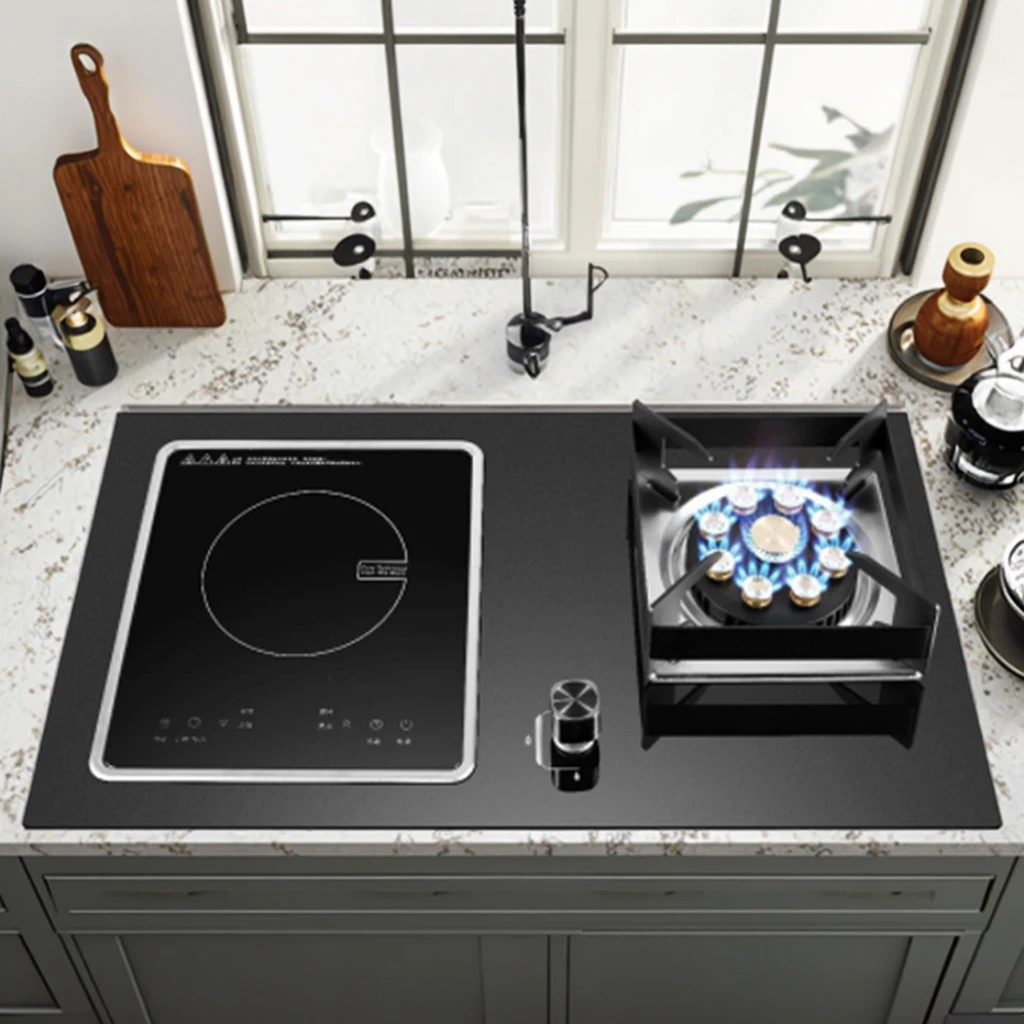 Wholesale Stylish Black Glass Hybrid Gas Induction Cooktop Stainless ...