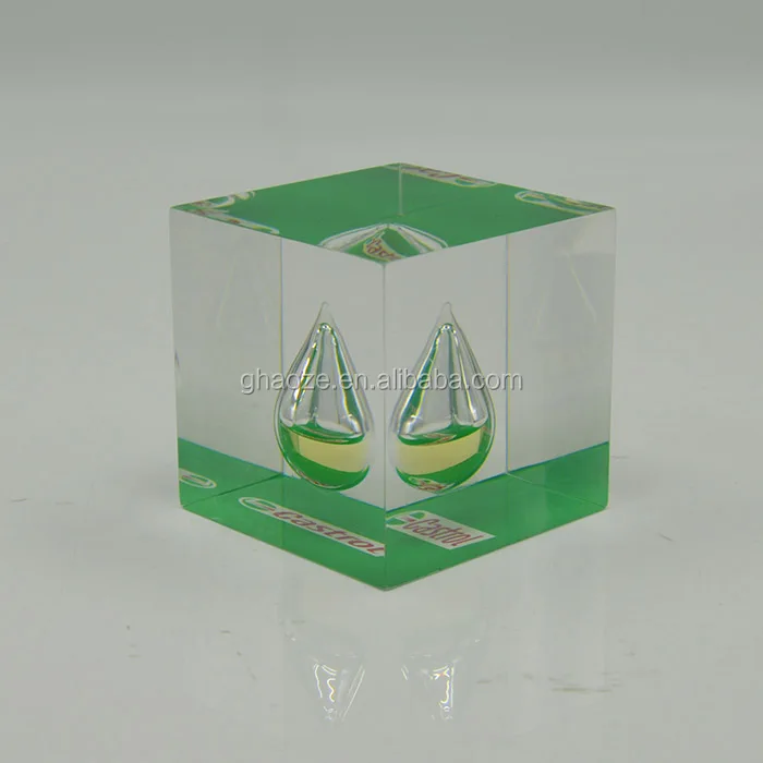 Acrylic Cube Paperweight - Clear Solid Acrylic Oil Drop Cube