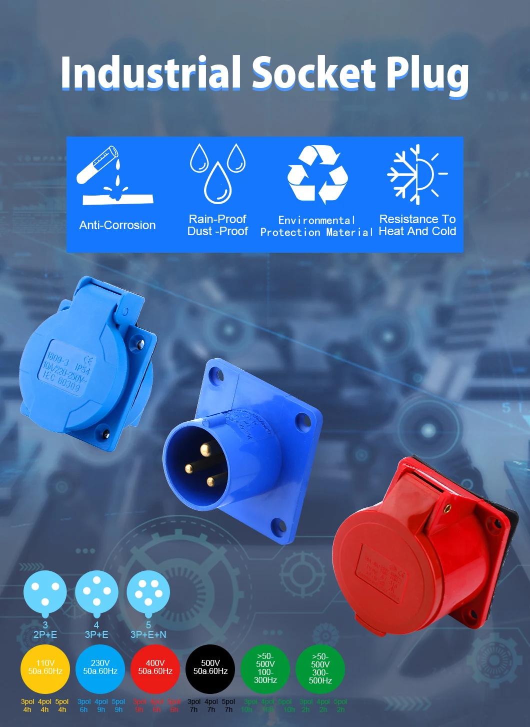 Abs Pa66 Material Ip55 Industrial 220v -250v Electronic 3poles16a ...