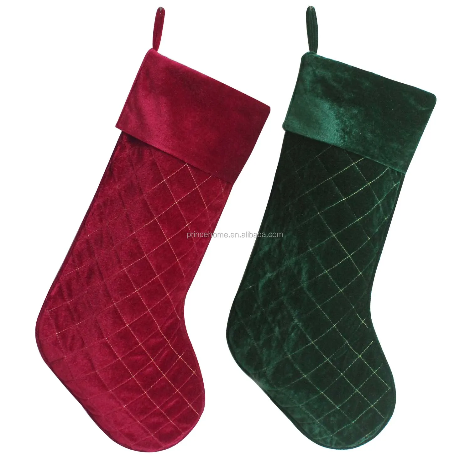 Burgundy Green Velvet Xmas Stocking with Diamond Quilting Personalized ...