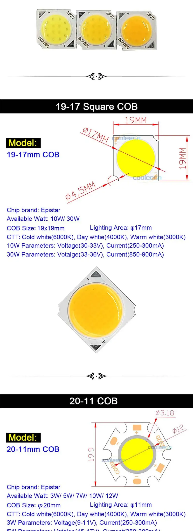 Round COB LED Chip 3W-200W for Spotlight & Downlight - 14-160mm Cool ...