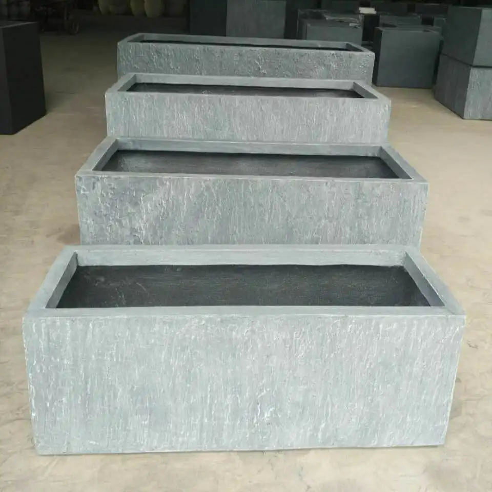 Large Rectangular Fiberglass Cement Planters for Gardens