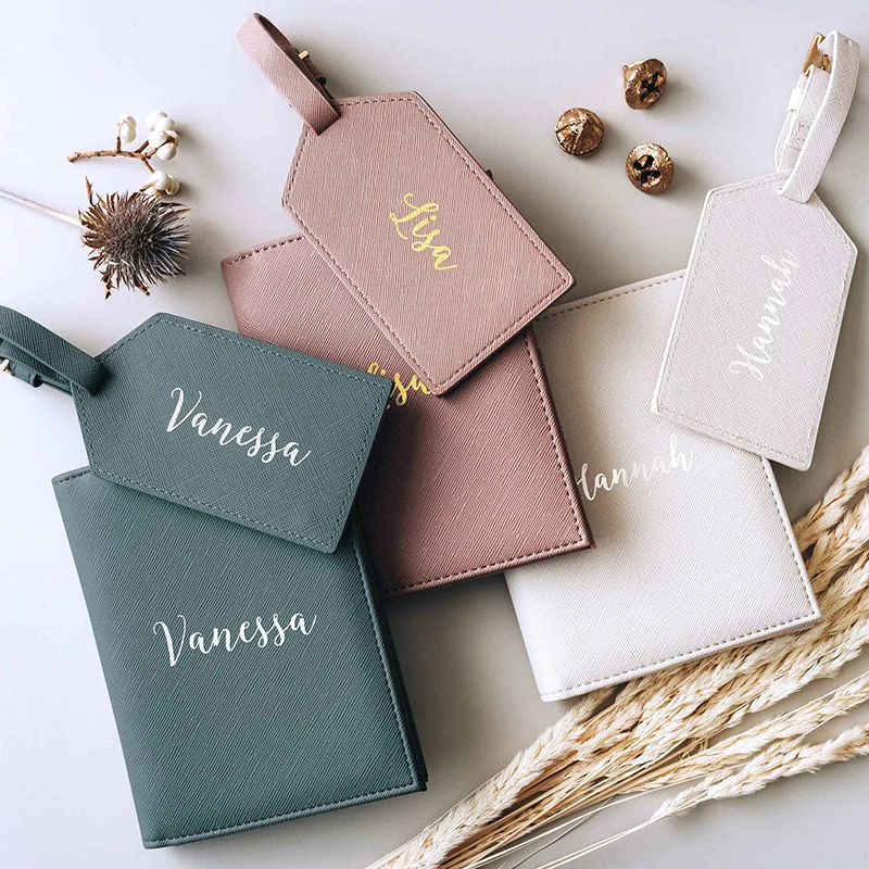 Custom Leather Luggage Tags Set with Passport Holder
