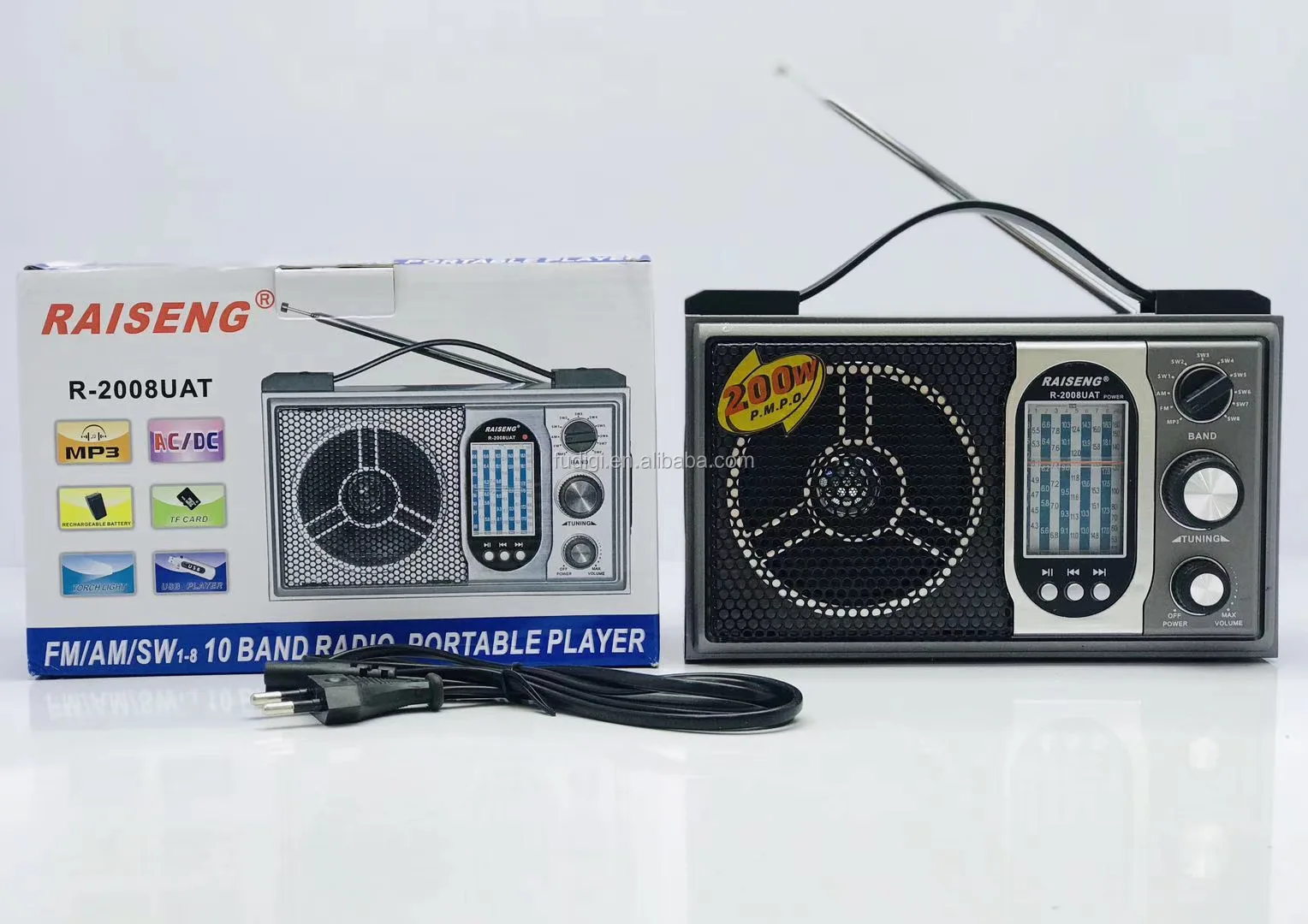 RAISENG R-2008UAT Radio - 3 Band FM/AM/SW Rechargeable Radio