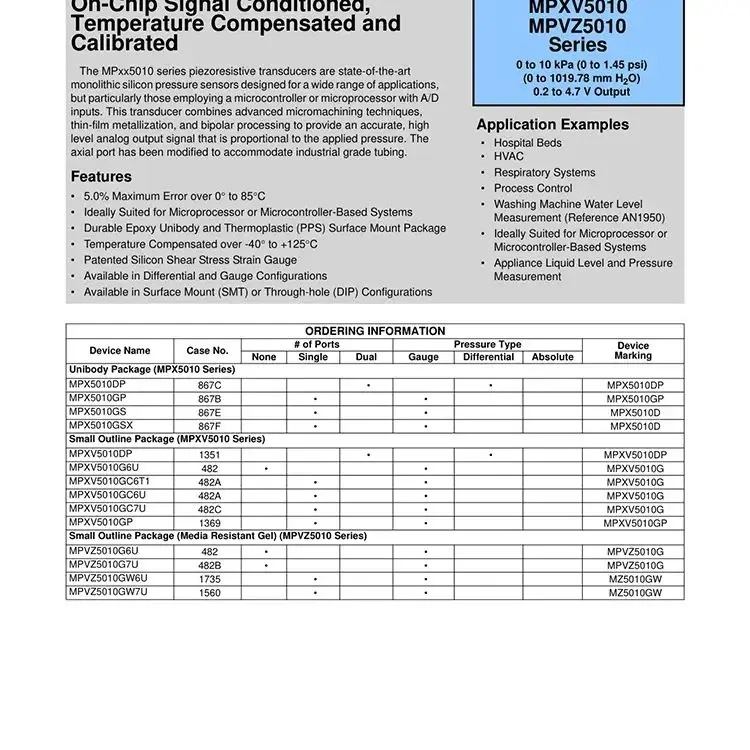 MPX5010 Pressure Detection Sensor with Linear Output, OEM | Wholesale