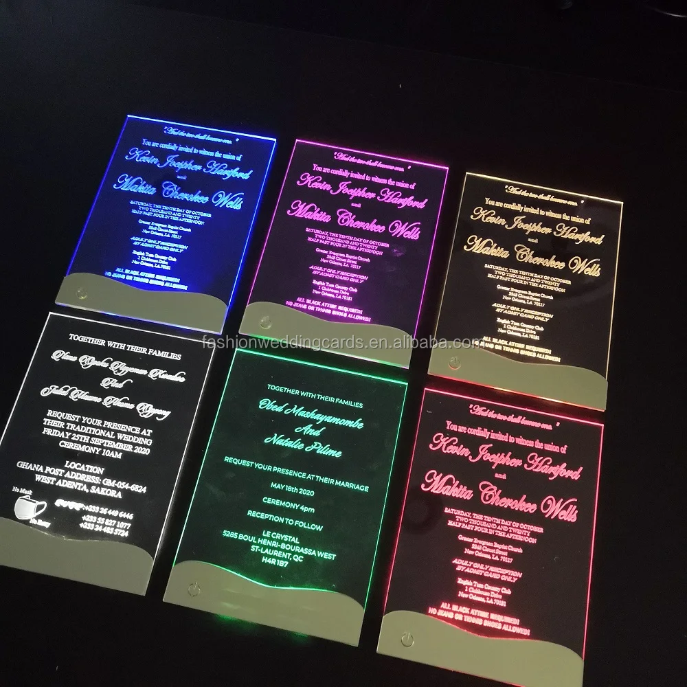 LED Wedding Invitations with Engraved Text - Unique Design