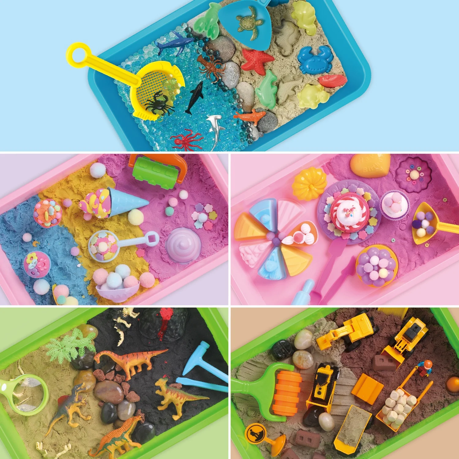Children's Sensory Toy Sand Box Set PlaySand Ocean Animals Ice Cream ...